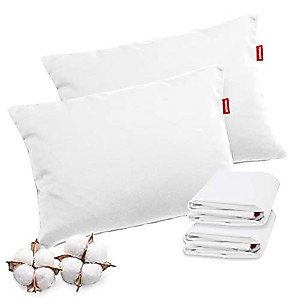 Moonsea Toddler Pillow with Cotton Pillowcase 2 Pack White, Small Pillows for Sleeping Ultra Soft, 13 x 18 Inches Kids Pillows for Sleeping Fits Toddler Bed/Baby Crib/Cot