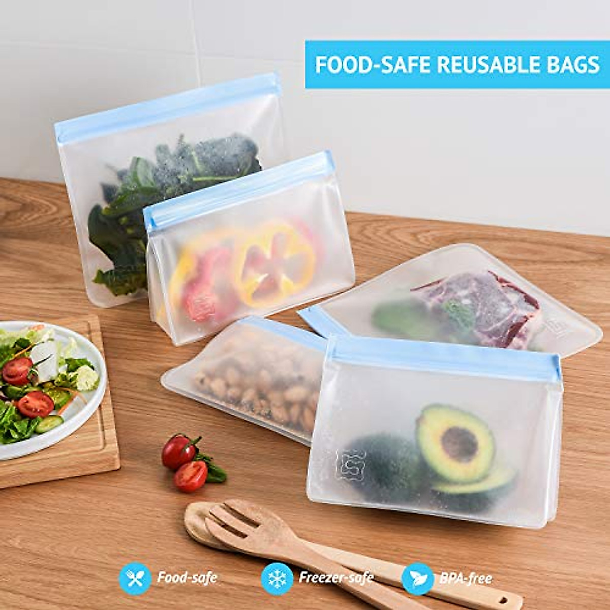 Gridlabs Reusable Storage Bags | Premium Set of 10 Bags | Perfect Food Bags for Lunch Sandwich and Kids Snacks | Leakproof Extra Thick Food Safe Material – Freezer Safe