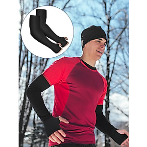 Newcotte 4 Pairs Warmers Thermal Arm Sleeves Warm Long Arm Cover with Thumb Holes for Adults Men Women Outdoor Sports(Medium)