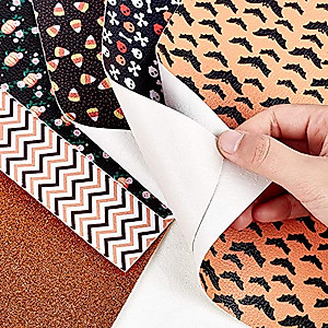 FINGERINSPIRE 10Pcs Halloween Theme Printed Faux Leather Sheets Assorted Synthetic Leather Fabric(8.3x6.3inch) for Making Hair Bow Earrings Making Crafting Party Decor DIY Projects
