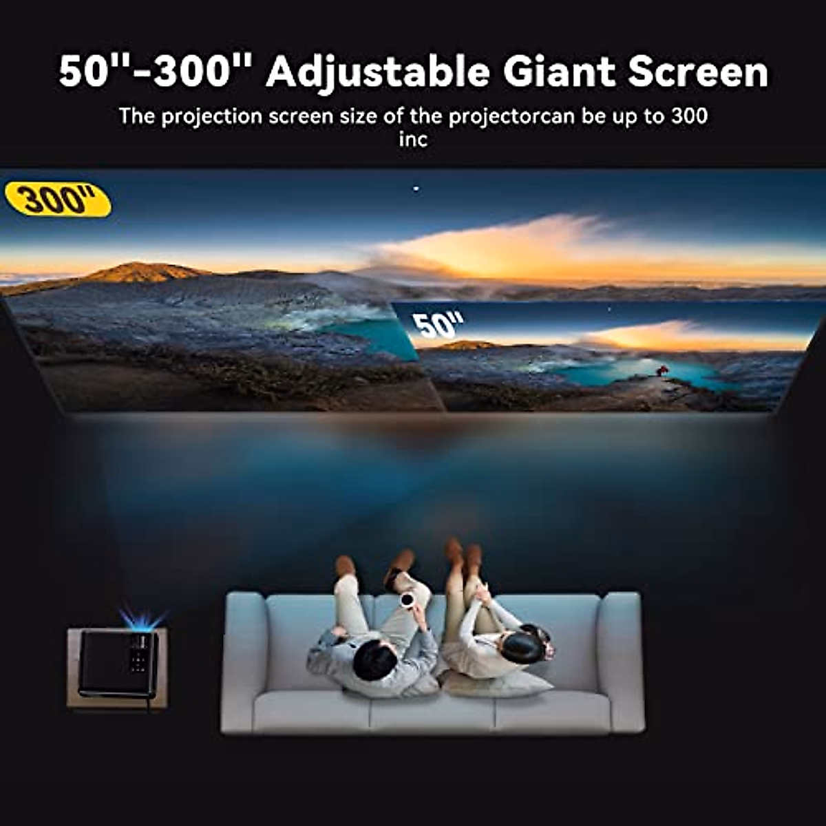 Rayfoto WiFi Bluetooth Projector,9500L HD Native 1080P 300" Giant Screen Display,4K Support Video Projector, Home Movie Projector Compatible with TV Stick, PC, DVD, Laptop / Extra Bag Included