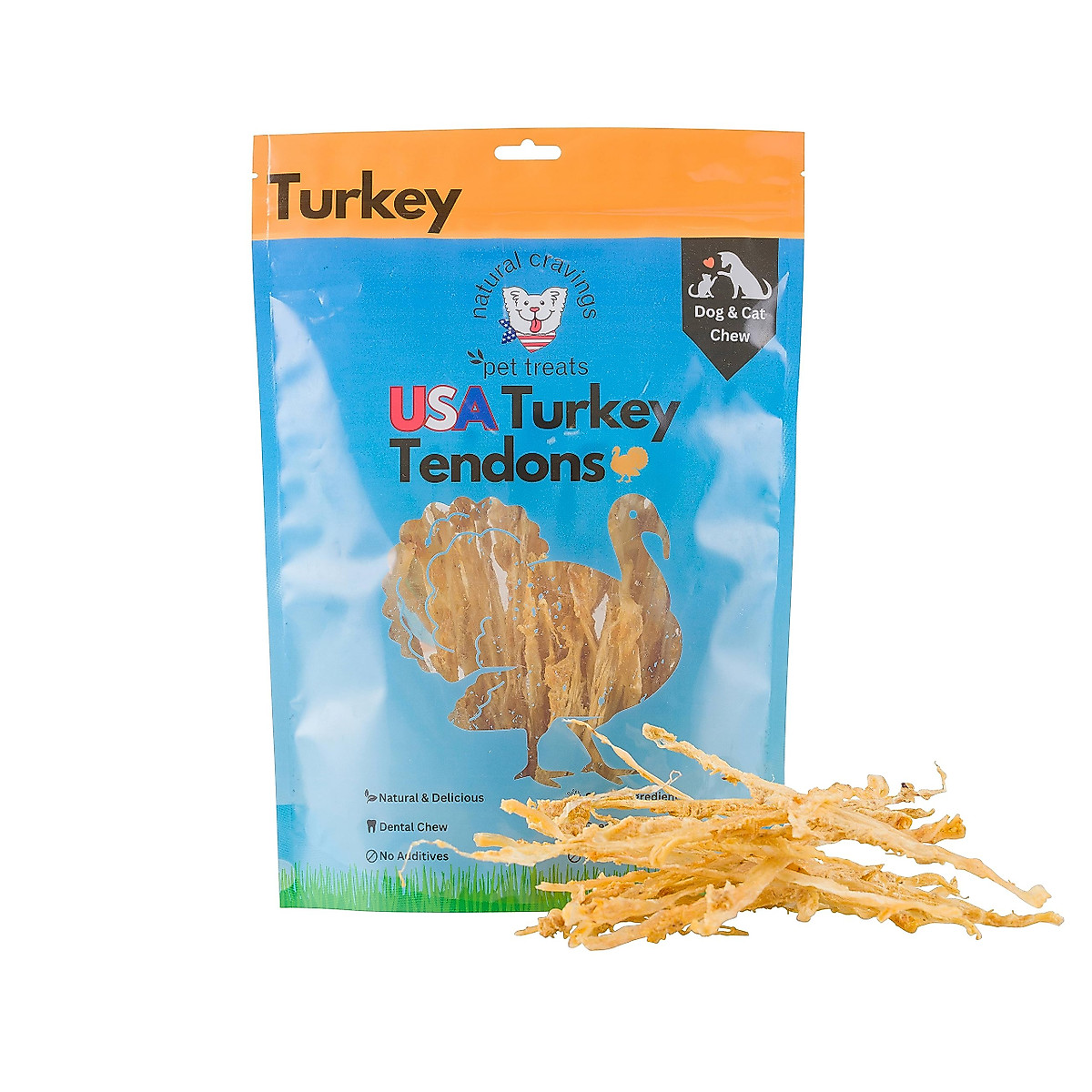 Natural Cravings: USA Turkey Tendons - 8 oz - Dog & Cat Chew, All Sized Pets, Light Chewers, Slow Roasted Single Ingredient Treat, Preservative Free