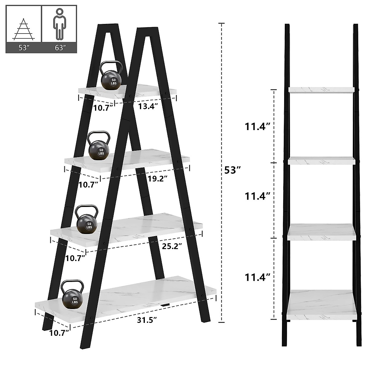 Recaceik 4-Tier Bookshelf, A-Shaped Bookcase Industrial Ladder Shelf Open Display Shelves with Metal Frame, Freestanding Plant Stand Book Shelf Open Storage Organizer for Living Room, Home Office