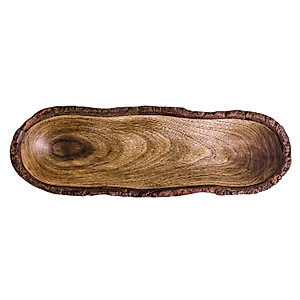 Divit Shilp Natural Wooden Tray, Serving Bowl for Salad, Veggies and Fruits, Large Deep Tray for Family, Party (Bark Edge Tray)