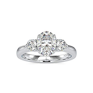 VVS 3 Stone Engagement Ring in Elegant Style with 1.26 Ct Center Oval Moissanite Solitaire & 0.48 Ct Round Natural Diamonds in 18k White/Yellow/Rose Gold Anniversary Ring for Women (G-VS2, IJ-SI)