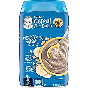 Gerber Cereal for Baby 2nd Foods Cereal, Probiotic Oatmeal Banana Cereal, Made with Whole Grains, Real Fruit & Probiotics, 8-Ounce Canister (Pack of 3)