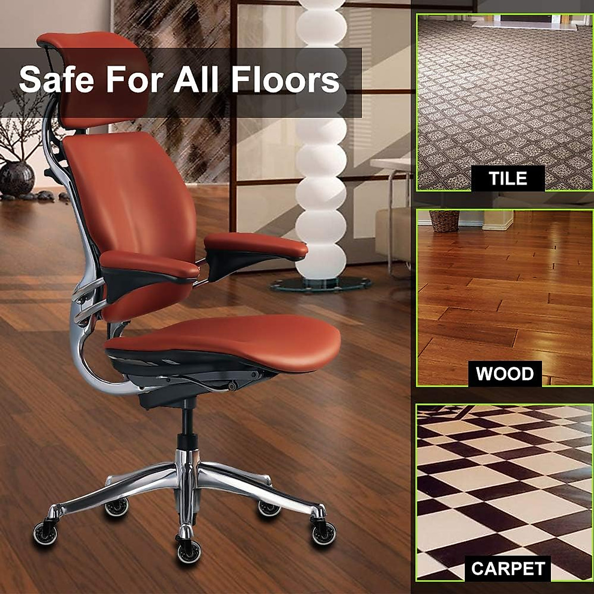 8T8 Office Chair Caster Wheels by 8T8 for Smart Home Offices, 5/16''-18x1"(NOT Metric M8) Threaded Stem Caster, Heavy Duty 3" Replacement Rubber Office Chair Wheels, Safe for Hardwood Tile Floors