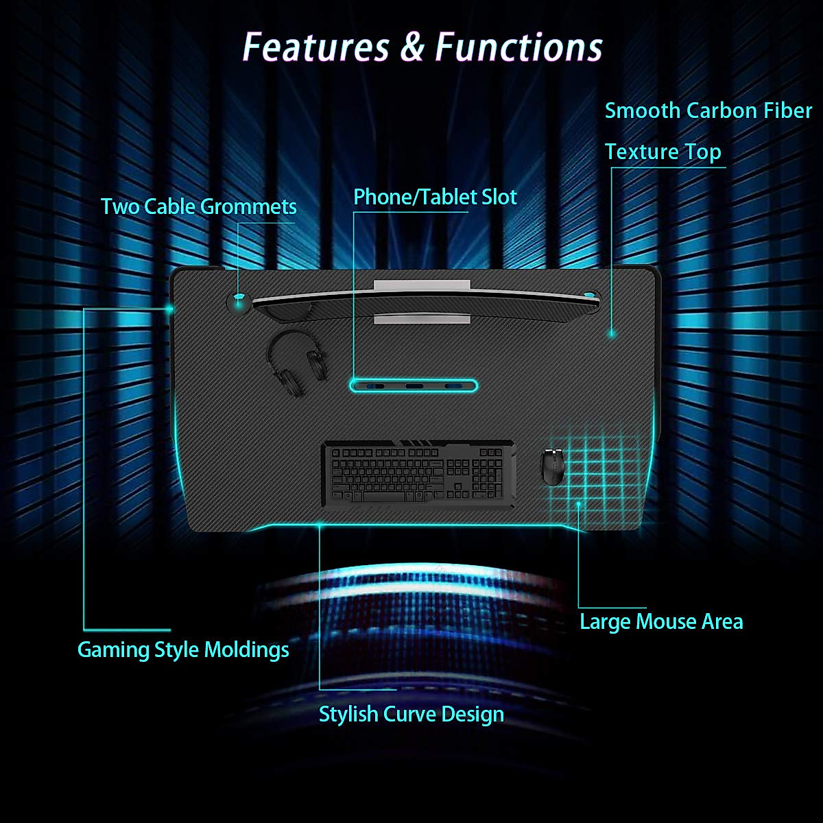 It's_Organized Ergonomic Gaming Desk, 44 Inch Small PC Computer Desk, Corner Gaming Table Gamer Workstation for Boy, Red