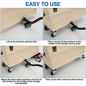 Insdawn Furniture Dolly,Furniture Sliders with Lifter, Moving Dollies with Wheels Heavy Duty 500 LB Load Capacity,3-Wheel Furniture Movers Tools Lifting Equipment, 4 Pack with Furniture Lifter, Black