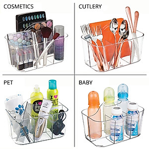 mDesign Small Plastic Shower/Bath Storage Organizer Caddy Tote with Handle for Dorm, Shelf, Cabinet - Hold Soap, Shampoo, Conditioner, Combs, Brushes, Lumiere Collection, Clear