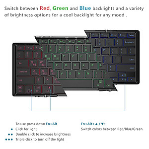 iClever BK05 Bluetooth Keyboard with 3-Color Backlight, Bluetooth 5.1 Multi-Device Foldable Keyboard with Aluminum Alloy Base for iOS Windows Android Tablets, Smartphones, Laptops, PC and More