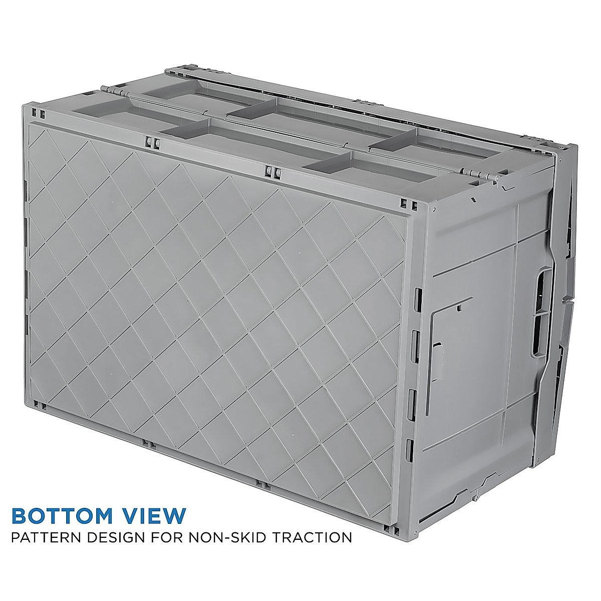 Mount-It! Collapsible Plastic Storage Crate, Folding and Stackable Utility Distribution Container with Attached Lid, 65L Liter Capacity, Pack of 1
