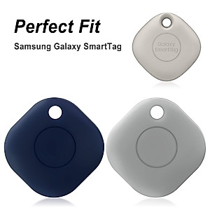 Geiomoo Silicone Case for Galaxy SmartTag, Soft and Flexible, Scratch/Shock Resistant Cover with Carabiner for Galaxy SmartTag Tracker (2 Pack Navy Blue+Oatmeal)