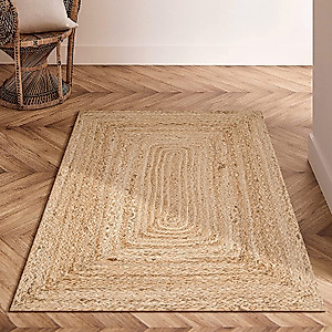 KEMA 3X5 Feet Handwoven Jute Braided Area Rug, Natural Yarn - Rustic Vintage Braided Reversible Rectangular Rug- Eco Friendly Rugs for Bedroom, Kitchen, Living Room, Farmhouse