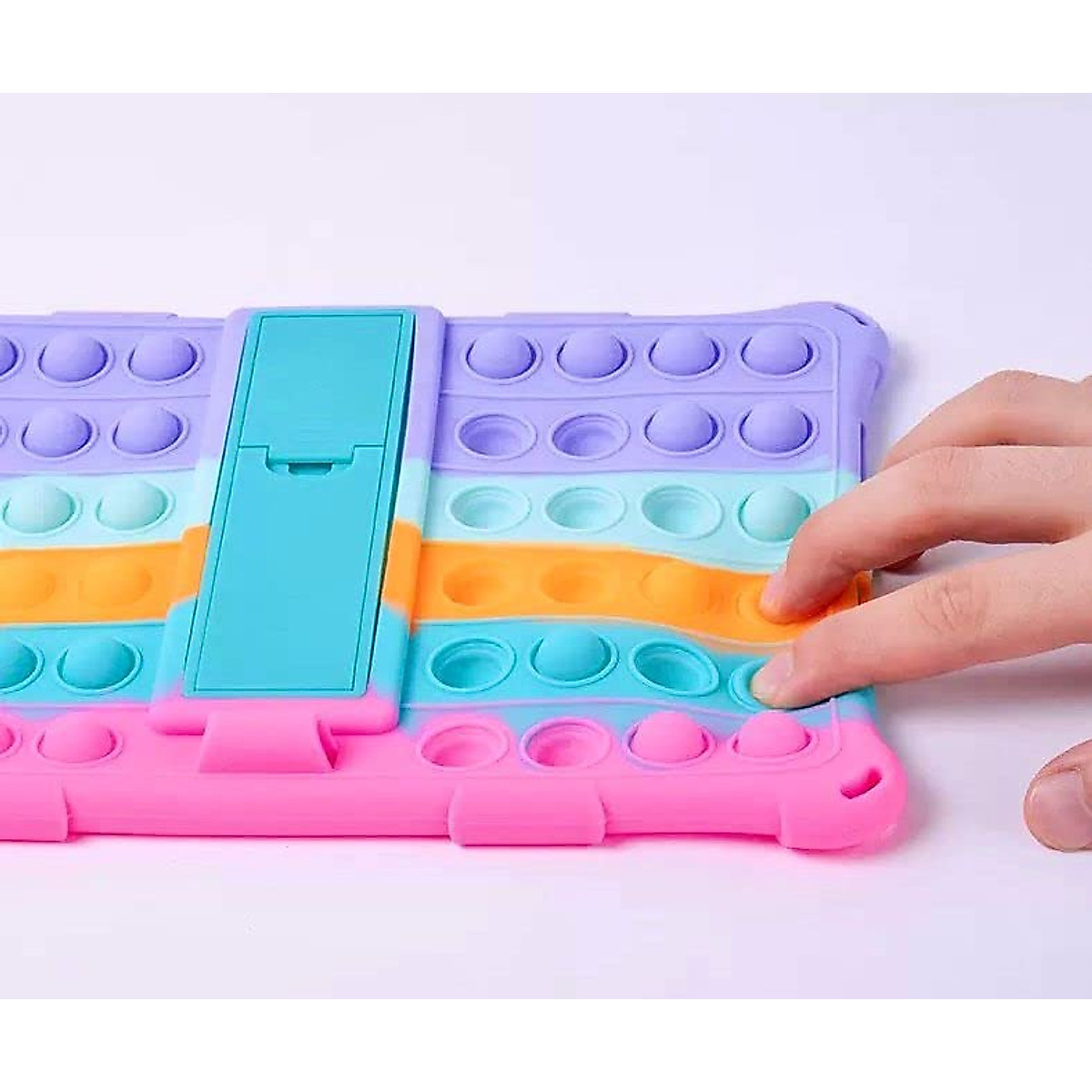 IPad 5th Generation Kids Case, UFAINEI IPad 6th Generation Kids Case, Kids Case for iPad 9.7 inch with Kickstand, Shoulder Strap and Pencil Holder, Bubble Popit Case for iPad Pro 9.7 inch-Rainbow Pink