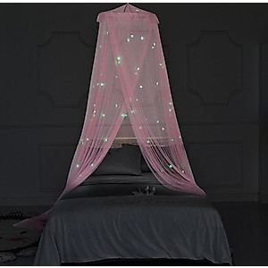 Mengersi Bed Canopy for Girls with Glow in The Dark Stars,Bed Canopy Curtains for Kids Baby Crib Twin Full Queen Size Bed,Canopy for Girls Room Decor,Pink