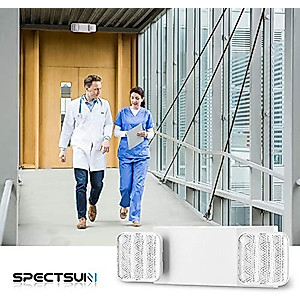 SPECTSUN 12 Pack LED Emergency Lighting Fixture with 2 LED Heads and Hardwired Adjustable White Color Commercial Emergency Lights with Battery Backup for Power Failure