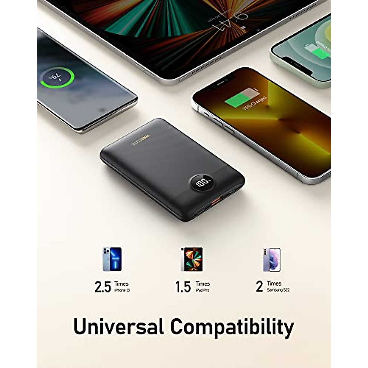 VEEKTOMX Mini Power Bank 10000mAh, Small Portable Charger with PD 3.0 & QC 3.0, 22.5W USB C Fast Charge Ultra-Compact Battery Pack, Dual Output Competible with iPhone, Sumsang, iPad