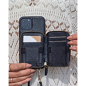 ZVE iPhone 13 Pro Wallet Case, iPhone 13 Pro Crossbody Case with Leather RFID Blocking Card Holder Crossbody Strap, Zipper Protective Cover Designed for Apple iPhone 13 Pro 6.1"-Black