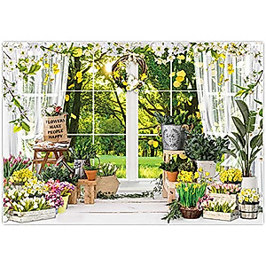 Allenjoy 84" x 59" Spring Window Scenery Backdrop for Photography Nature Forest Landscape Sunshine Easter Garden Photo Background Newborn Baby Photoshoot Props