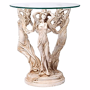 Design Toscano The Greek Muses Glass Topped Side Table, 20 Inch, Antique Stone