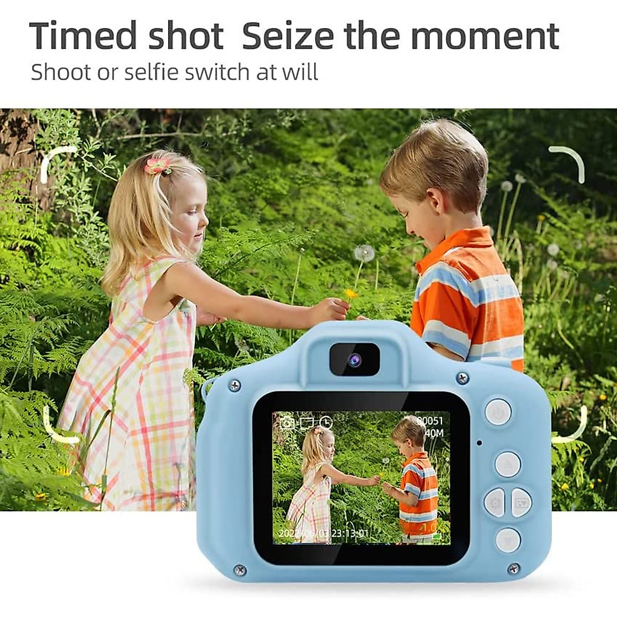Kids Camera, 1080P Video 2.0-inch Screen Front and Rear Camera Digital Cameras for Boys and Girls Gift Age 3-9 Years,Blue