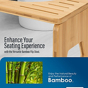 Toilet Stool Squat Adult and Kids - 8 Inches Foldable Poop Stool for Bathroom Bamboo Flip Potty Stool with Anti-Slip Layer - Improve Bathroom Posture and Comfort (Natural Color)
