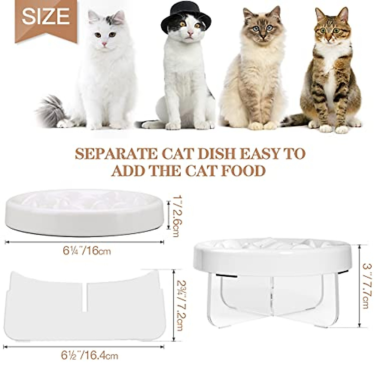 MSBC Raised Cat Slow Feeder Bowl with Acrylic Stand, Elevated Melamine Slow Feed Cat Dish, Non-Slip Pet Puzzle Feeder for Slow Healthy Eating, Anti-Choking Prevents Obesity Pet Bowl for Kitty, Kitten