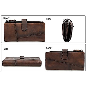 VRHUIS Women RFID Blocking Wallet Leather Vintage Large Capacity Credit Card Clutch Coffee