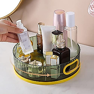 GRASARY Lazy Susan Turntable Organizer, Round Plastic Clear Storage Container 360 Degree Rotatable Revolving Condiment Organizer for Kitchen, Cabinet Champagne
