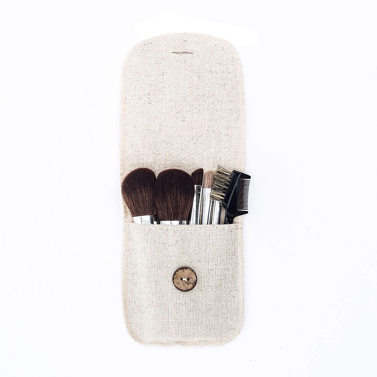 Natural Bamboo Makeup Brushes 6pcs Mini Cosmetic Makeup Brushes Set With Travel Bag Case Powder Blush Eye Shadows Eyebrow Make Up Brushes Kit(Beige)