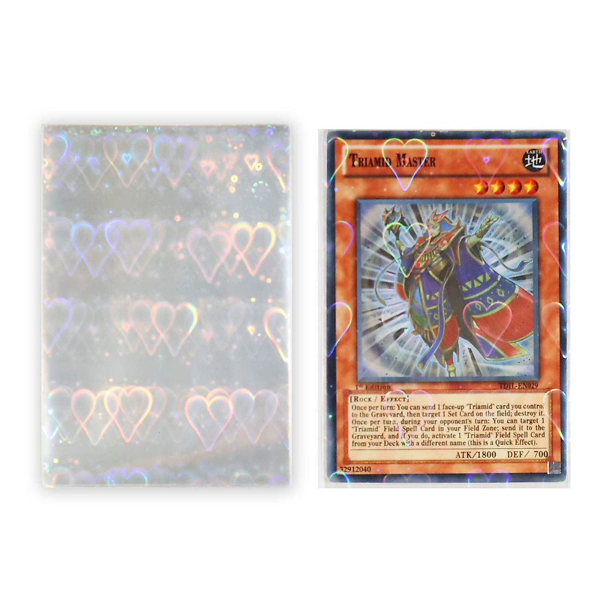 100PCS Holographic Card Sleeves for Japanese Sized Cards YGO Card Protectors (61x88mm, Hearts)