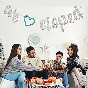WeBenison We Eloped Banner, Bridal Shower Party Supplies, Just Married, Engagement Bachelorette Wedding Party Decorations Silver Glitter