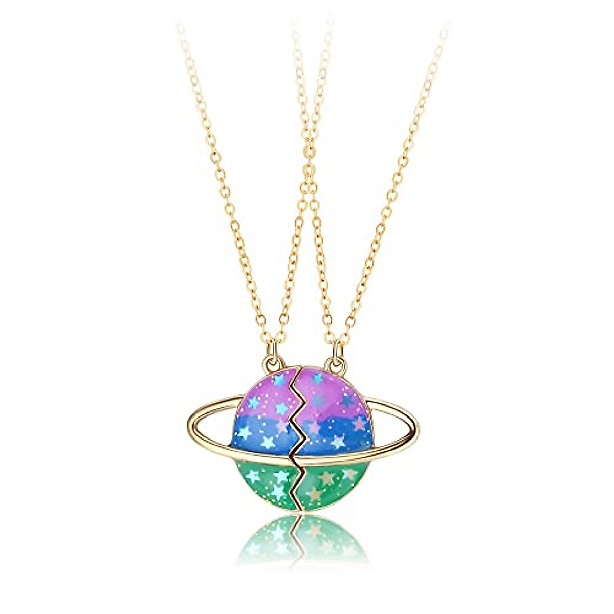 Lezmoii Friendship Necklace Best Friend Necklace Gifts Magnetic Matching BFF Necklaces for 2 Girls Jewelry Birthday Gifts (Planet)