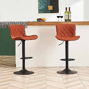YOUNUOKE Bar Stools Set of 2 with Back Modern Faux Leather Swivel Counter Height Barstools Adjustable Tall Bar Stool Chairs for Kitchen Islands, Ochre Red
