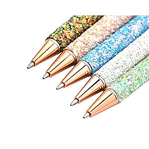 Gullor 5PCS Ballpoint Pens, Glitter Click Ball Pens, Black Ink Medium Point 1mm, for Office Supplies Gift Wedding Birthday, Gold