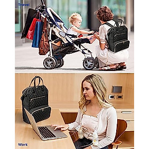LOVEVOOK Breast Pump Backpack with Cooler Bag, Quilted Breast Pump Bags Fits Spectra S1, S2 Medela, Travel Double Layer Pumping Bag for Working Moms with 15.6" Laptop Pocket, Black