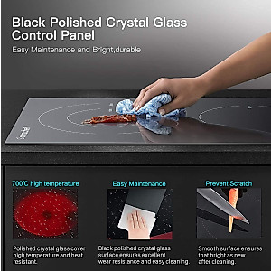 AMZCHEF 2 Burner Electric Cooktop 12 Inch, Domino Electric Stove Top 120v Plug Ceramic Cooktop with 1800W 9 Power Levels,Sensor Touch,Child Lock,Residual Heat Indicator,Built-in&Countertop,Upgraded