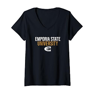 Womens Emporia State University ESU Hornets Stacked V-Neck T-Shirt