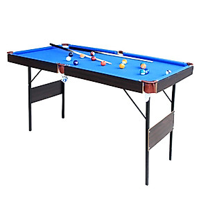 55" Folding Pool Table Set Mini Billiard Pool Table Portable Table Top Snooker Game with Accessory, Simple Assembly, Blue