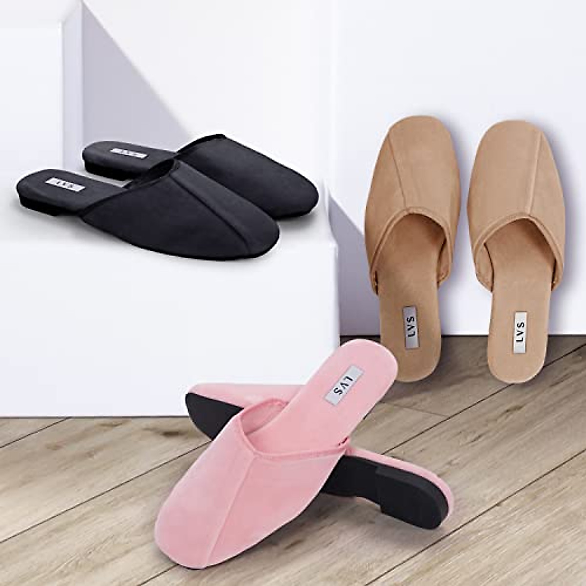 LVS House Slipper Mules for Women. Stylish Pink and Comfortable. Memory Foam, Indoor Outdoor Anti-Slip Rubber Soles. Includes Travel Dust Bag.