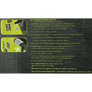 Ryobi P360 18 Volt Lithium Ion One+ 3/8 - 1 1/2 Inch Crown Stapler (Battery Not Included, Power Tool Only)