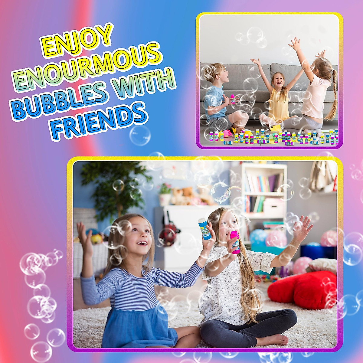 Party Bubbles for Kids - (Bulk Pack of 24) 2-oz Bubbles Bulk Solution with Bubble Wands Assorted Neon Colors for Outdoor Toys Summer Games, Birthday Kids Party Favors, & Goodie Bags Stuffers for Kids