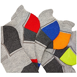 Fruit of the Loom boys Everyday Active Crew - 6 Pair Pack Casual Sock, Gray, Orange, Red, Green, Blue, Shoe Size 9-2.5 US