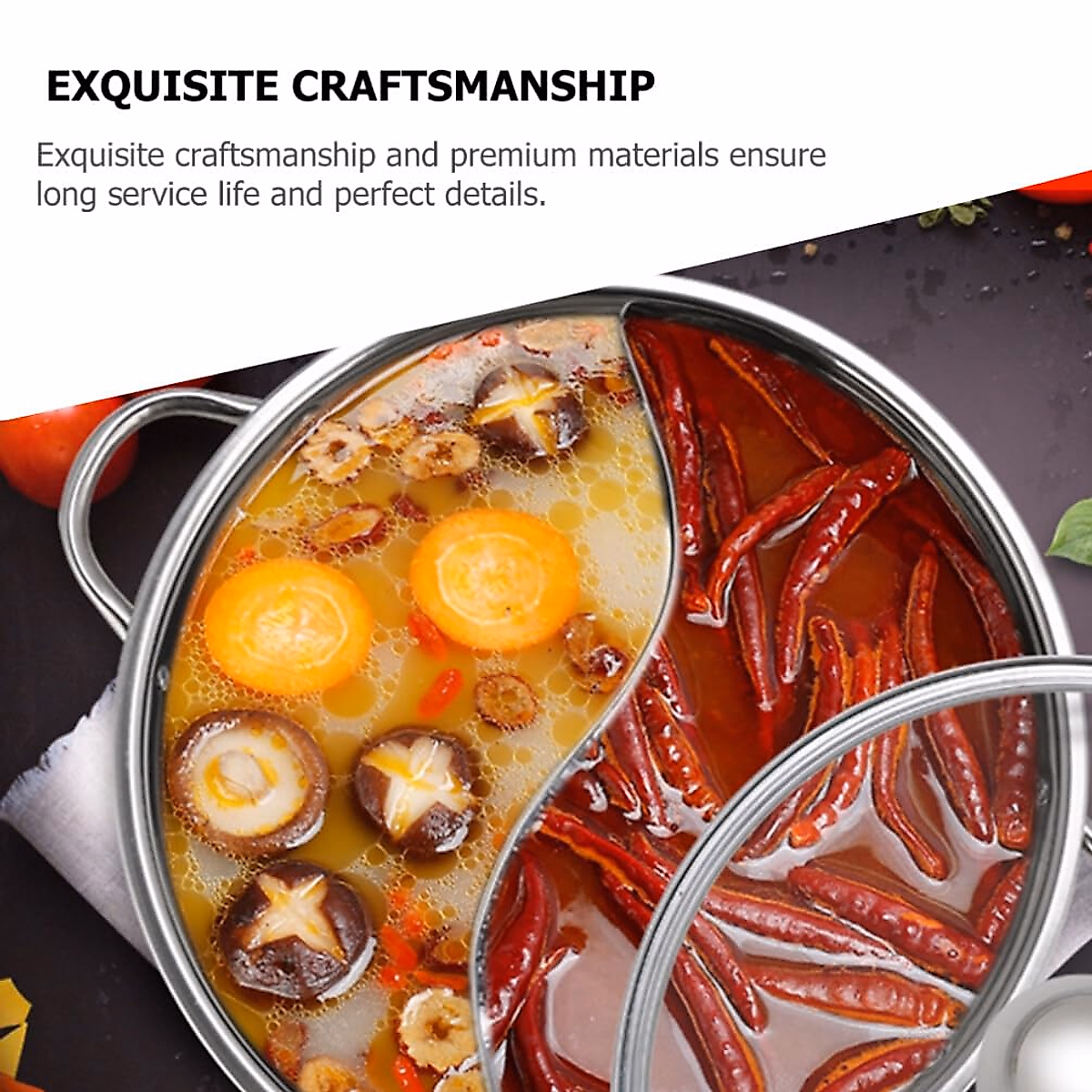 Shabu Hot Pot with Divider Hot Pot with Divider, Stainless Steel Shabu Shabu Hot Pots Dual Sided Soup Cookware Cooking Pot for Induction Cooktop Gas Stove, 28cm