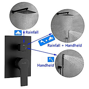 SHAMANDA Luxury Shower Set, Bathroom Single Handle Shower Faucet with Trim Valve Body Hand Shower Complete Kit, Premium Matte Black Rainfall Shower System, L70001-7