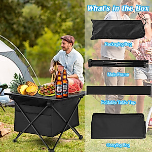 YSSOA Portable Folding Aluminum Alloy Table with High-Capacity Storage and Carry Bag for Camping, Traveling, Hiking, Fishing, Beach, BBQ, Medium, Black