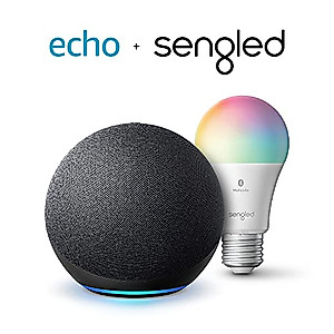 Echo (4th Gen) | Charcoal with Sengled Bluetooth Color bulb | Alexa smart home starter kit