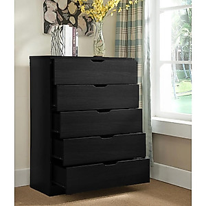 Xiconbao Modern 5 Drawer Dresser for Bedroom, Tall Chest of Drawers with Storage, Wood Storage Chest Organizers with Cut-Out Handles, Accent Storage Cabinet for Living Room, Entryway, Hallway (Black)