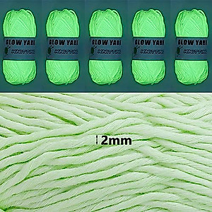 5 Rolls Glow in The Dark Yarn, Luminous Crochet Yarn for Halloween Crocheting, 174 ft Luminous DIY Knitting Yarn, Glow in The Dark Yarn for DIY Arts Crafts Crocheting Sewing Home Decoration (Green)